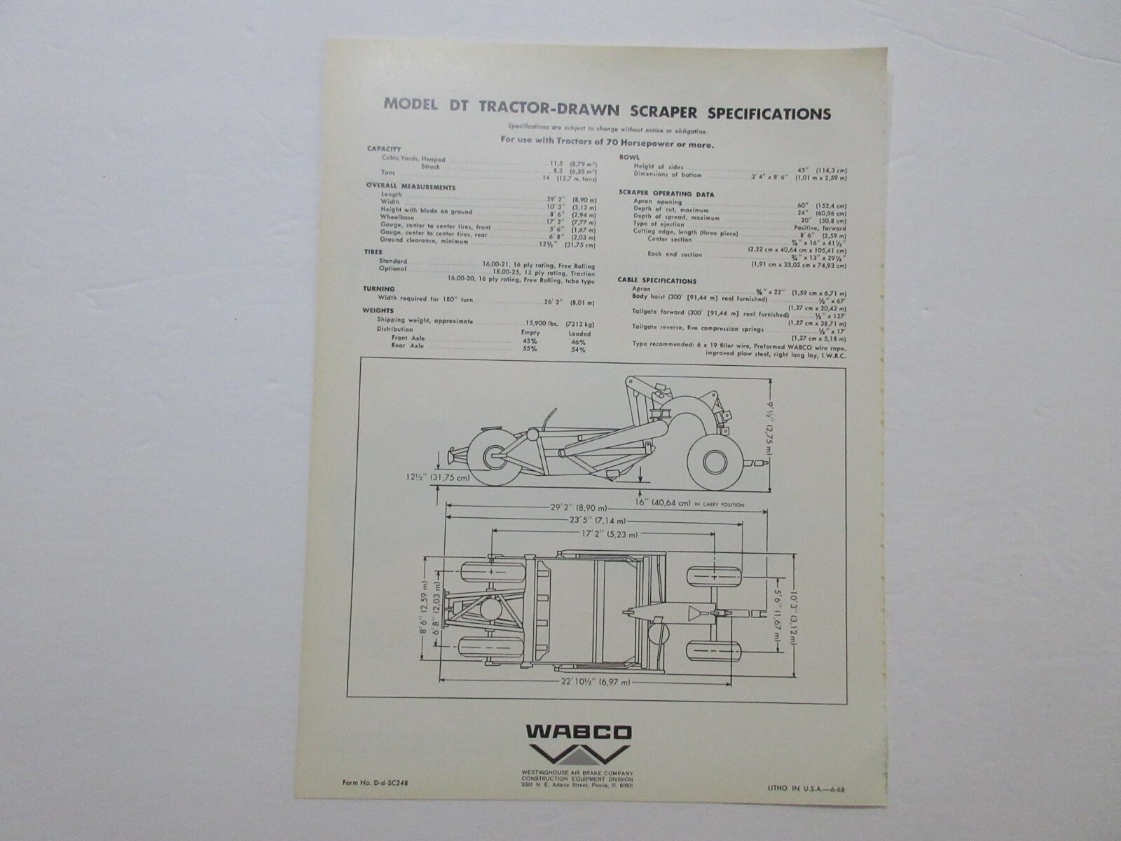 Rare Wabco Tractor-Drawn Scraper Sales Sheet 1968 | eBay