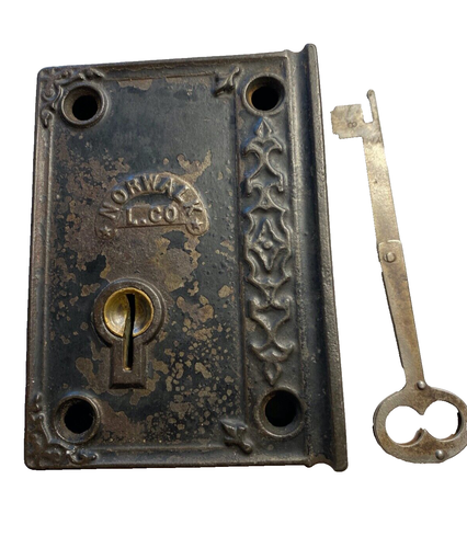 Antique Norwalk Lock Co Rim Lock with Folding Key | eBay