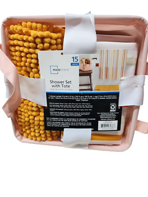 Mainstays 15 Piece Shower Tote Set - Coral-sh Tie dye with Reusable ...