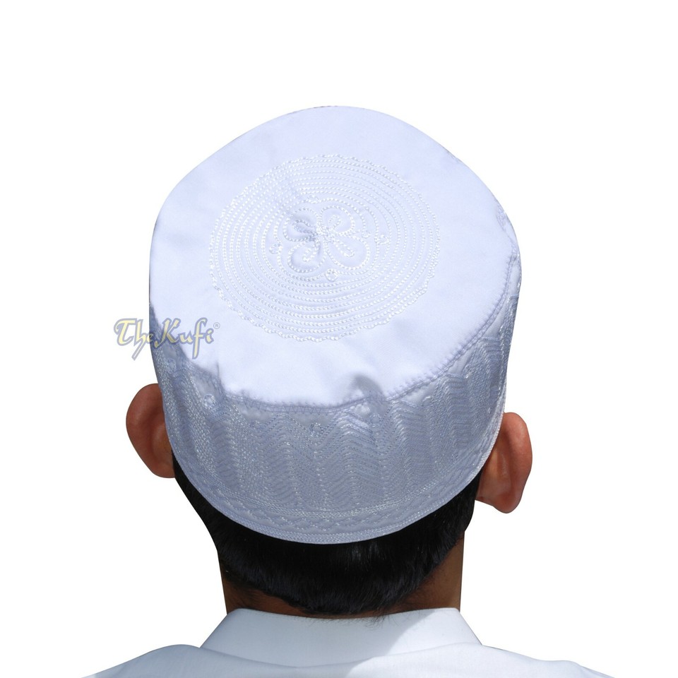 SET of White Black Muslim Kufi Hat Tall Madinah Embroidered Islamic ...