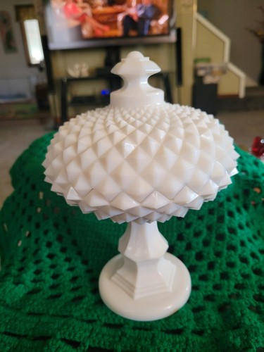 Vintage WESTMORELAND 9" SAWTOOTH Diamond Point Milk Glass Compote Dish ...