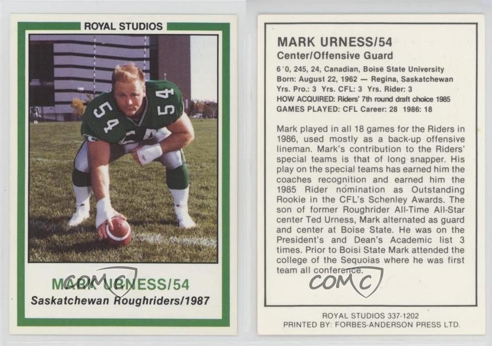 1987 Saskatchewan Roughriders Team Issue Mark Urness 1dm1 | eBay