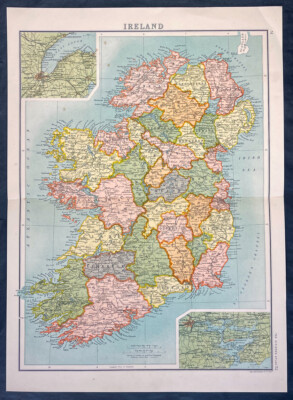 1890 John Bartholomew Large Antique Map of Ireland, Belfast & Cork | eBay