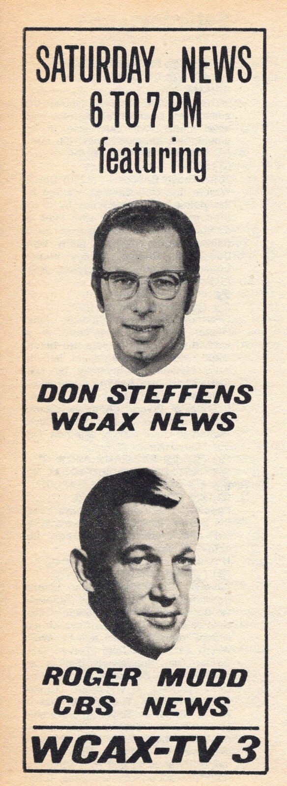 1970 WCAX VERMONT TV NEWS AD ~ DON STEFFENS & ROGER MUDD | eBay
