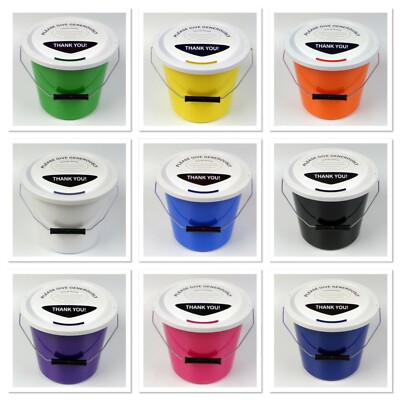New Large Charity Money Donation Fundraising Buckets with ties & Lid ...