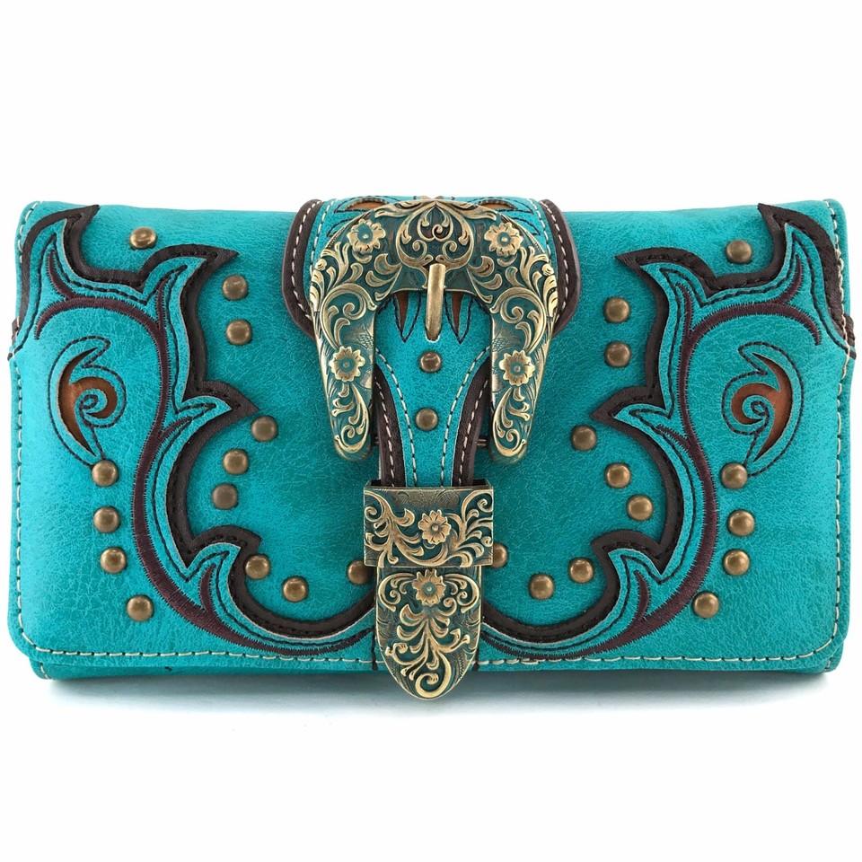 Justin West Western Rhinestone Patina Bronze Buckle Conceal Carry Purse ...
