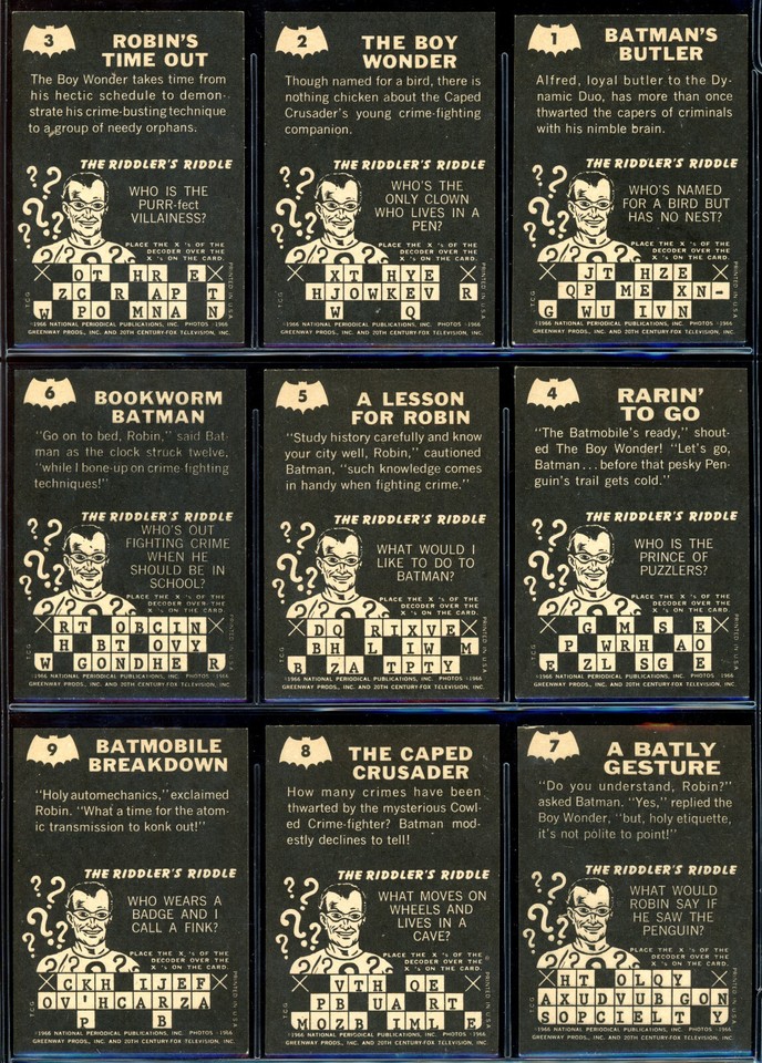 1966 TOPPS USA BATMAN Riddler Back FULL COMPLETE 38 CARD SET EX-NM ...