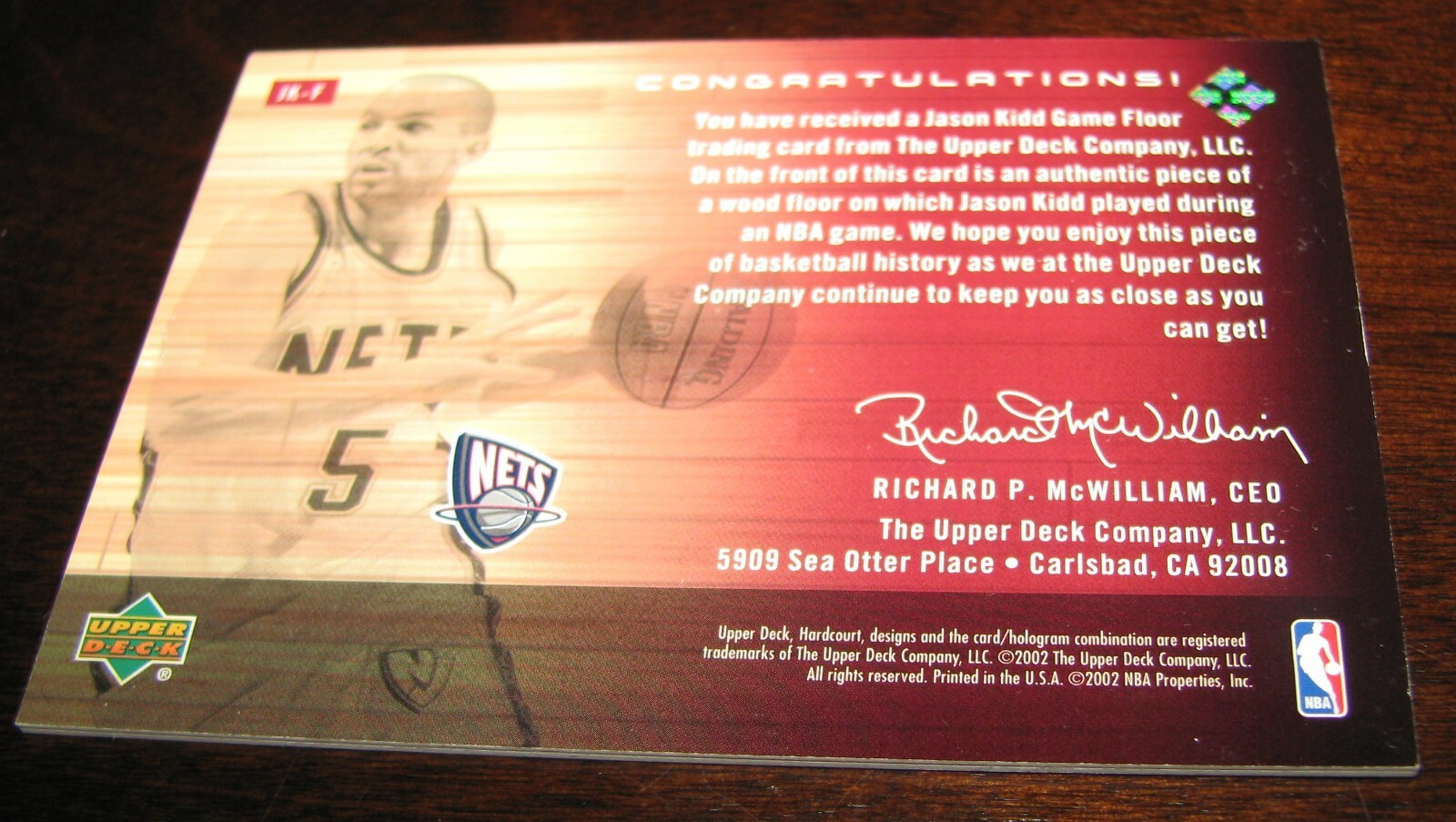 New Jersey Nets 2002-03 Upper Deck Hardcourt UD Game Floor #JK-F Jason ...