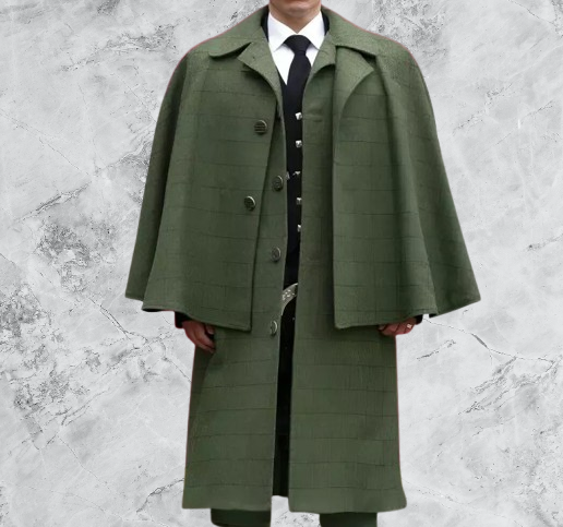 Men's Green Tweed Inverness Cape Coat - Classic Scottish Wool Jacket ...