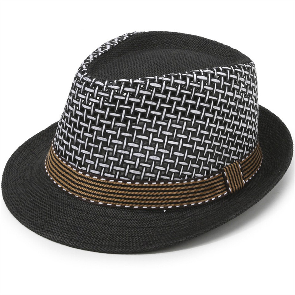 Men Women Straw Jazz Fedora Hat Trilby Cuban Sun Cap Panama Short Brim ...