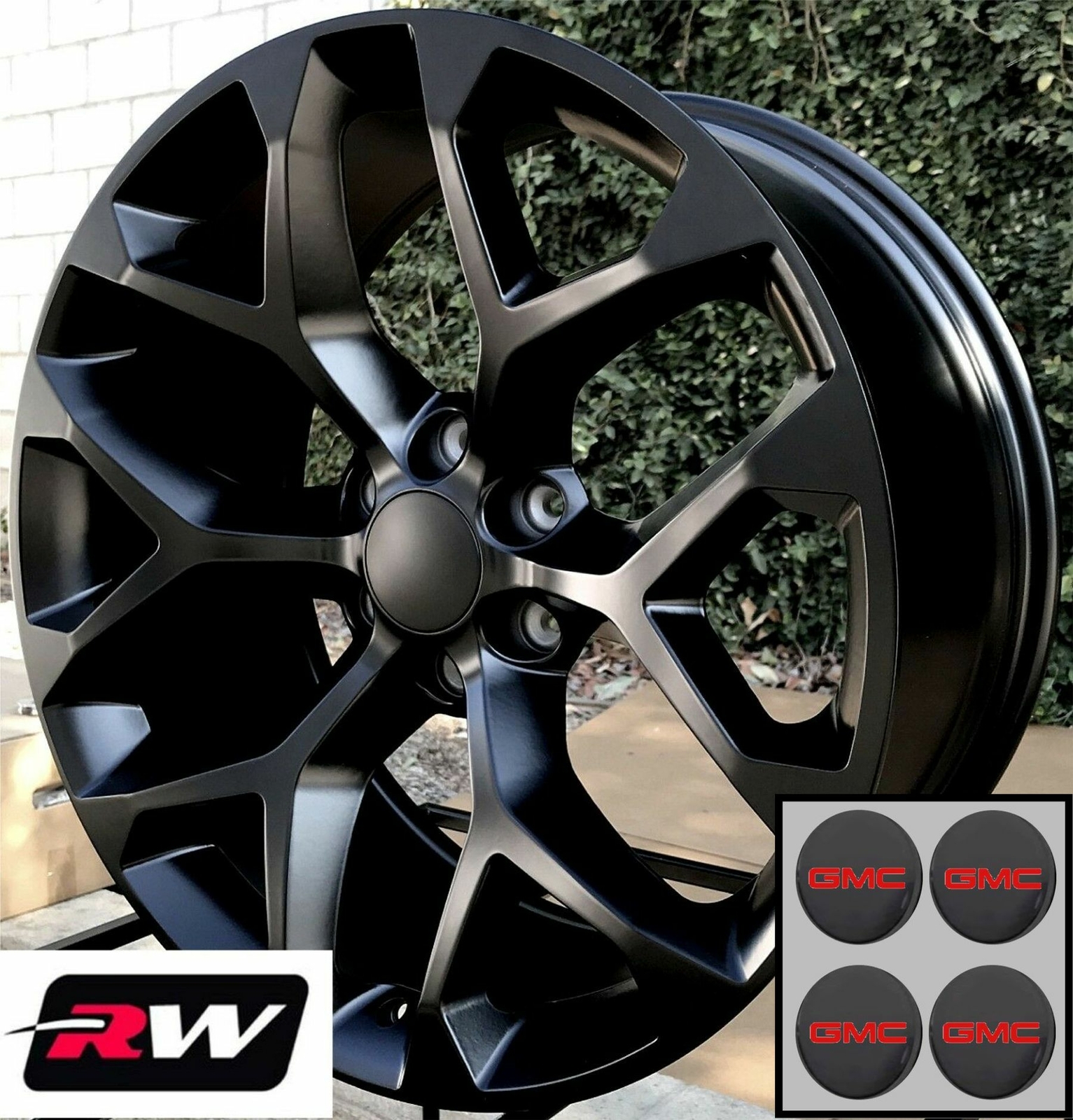 24 inch GMC Yukon OEM Specs Snowflake Wheels Matte Black Rims 24 x10 ...