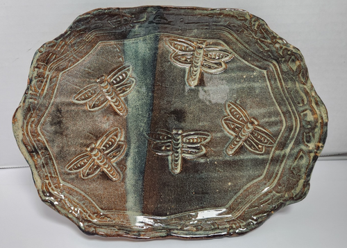 Handmade Handcrafted Pottery Plate Platter Dragonfly Design Earthy ...