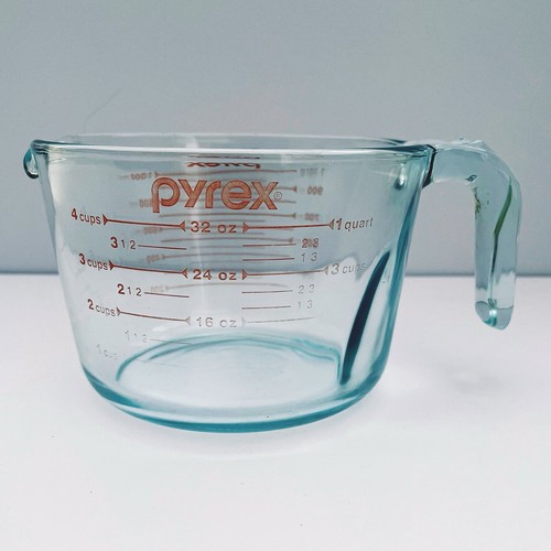 PYREX Vintage Glass 4 Cup 1 Qt 1 L Large Wide Measuring Cup Red Print ...