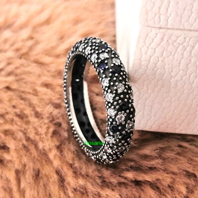 925 Sterling Silver Cosmic Stars Midnight Blue Ring Clear CZ Gift NEW ...