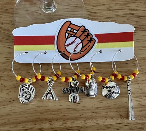 Baseball Wine Charms, Red Yellow Baseball Wine Charms, Baseball Fan🍷⚾️ ...