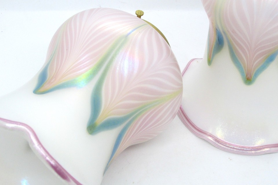 Art Glass 2 Pulled Feather Lamp Shades by Vandermark | eBay