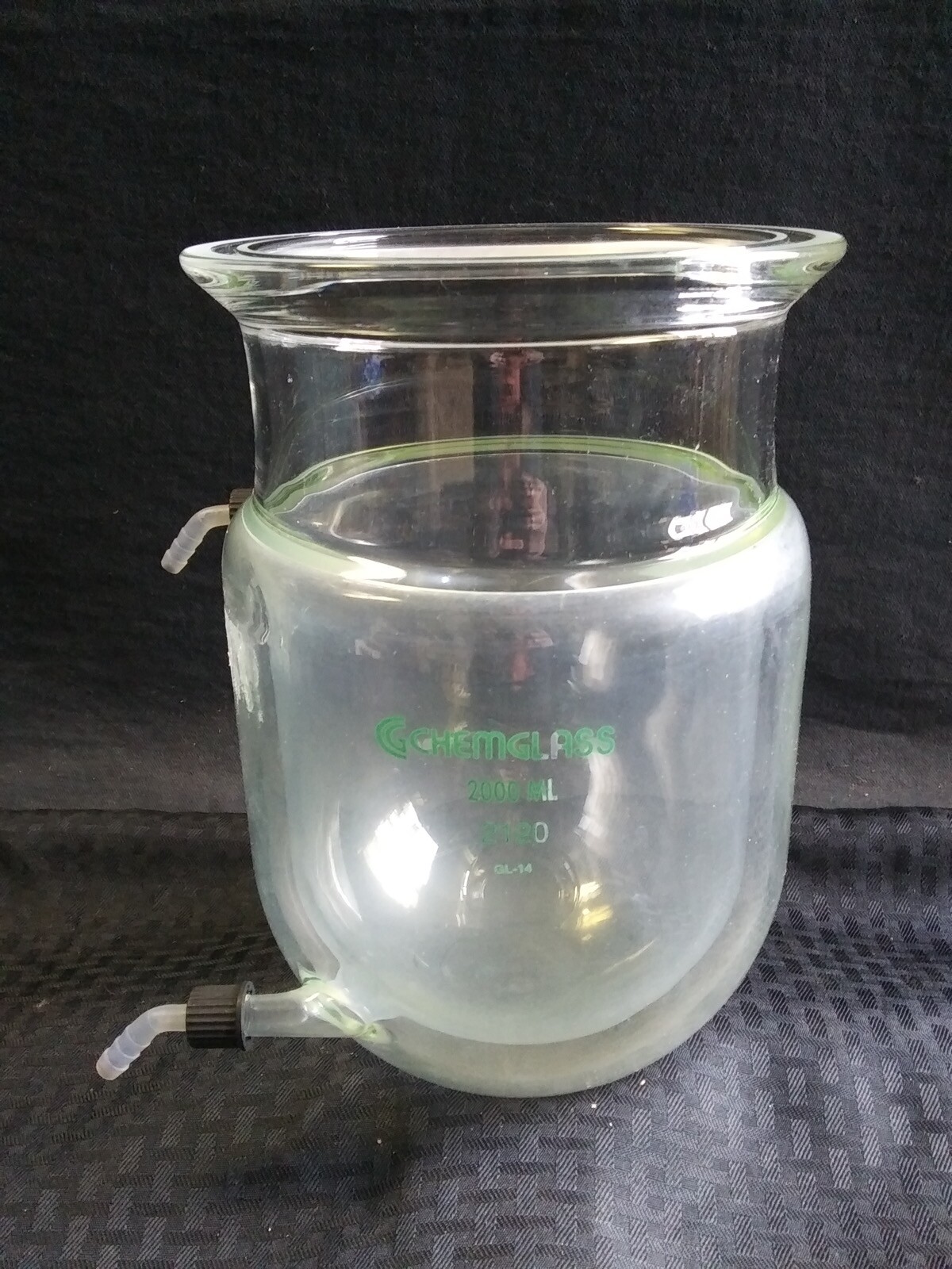 CHEMGLASS 2000mL Glass Jacketed Reaction Vessel Body w/ GL-14 Cap CG ...