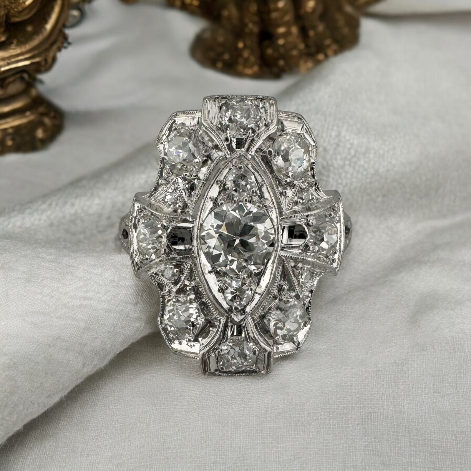 Gorgeous Art Deco Vintage Platinum 900 Antique Old Eu… - Gem
