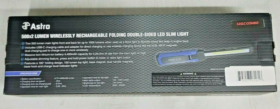 Astro Rechargeable Thin Flex Head 500x2 Lumen LED Light w/Wireless ...