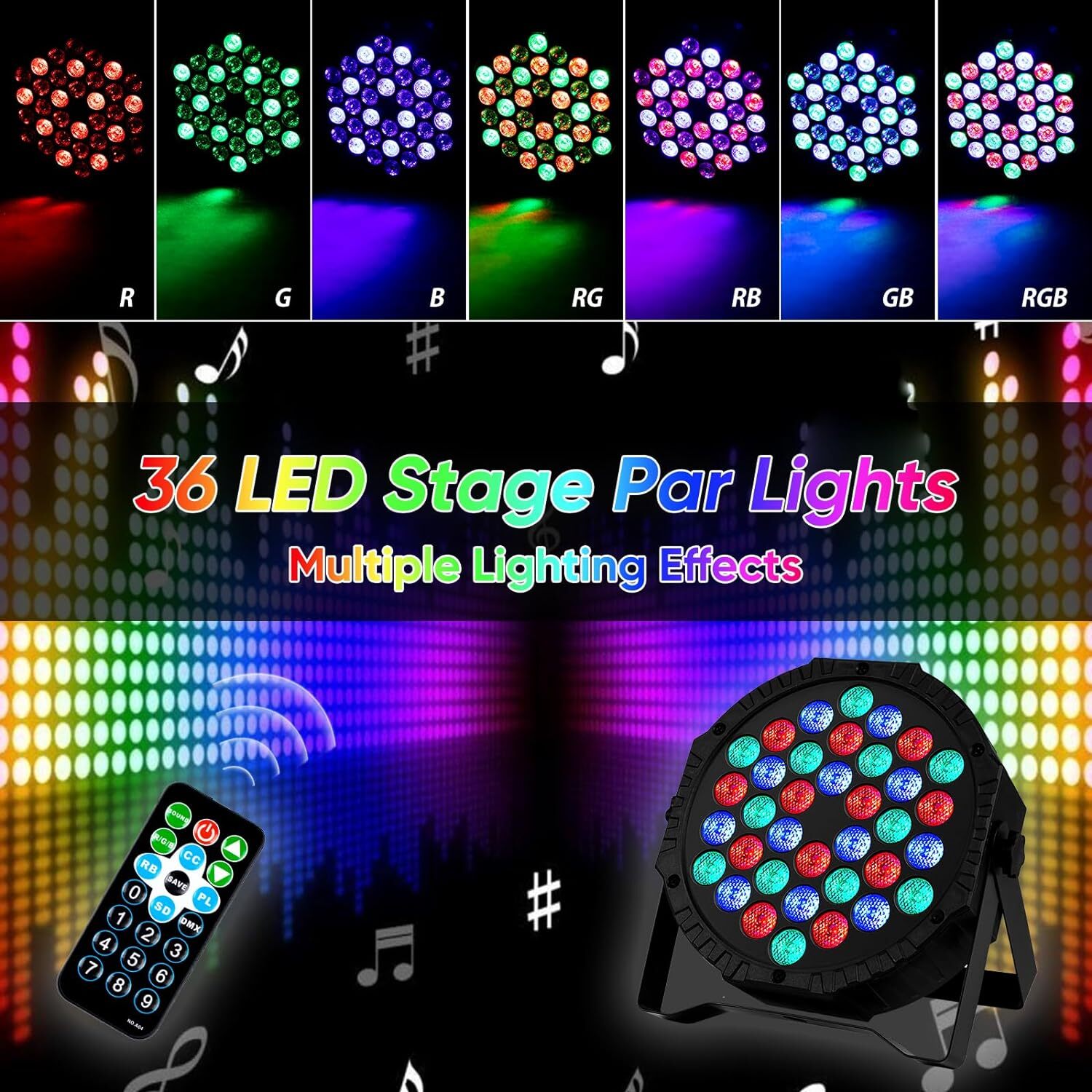 3Pack 36 LED RGB Stage Lighting PAR Light DMX Beam Party DJ Disco ...
