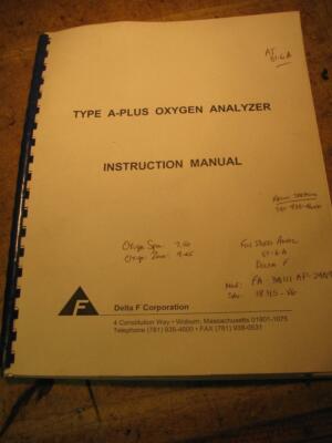 Delta F Type A-Plus Oxygen Analyzer Instruction Manual | eBay
