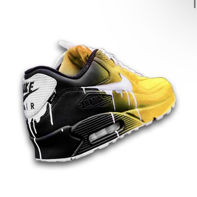 Custom Nike Air Max 90 - Yellow Fade White Drip - Hand-Painted ...