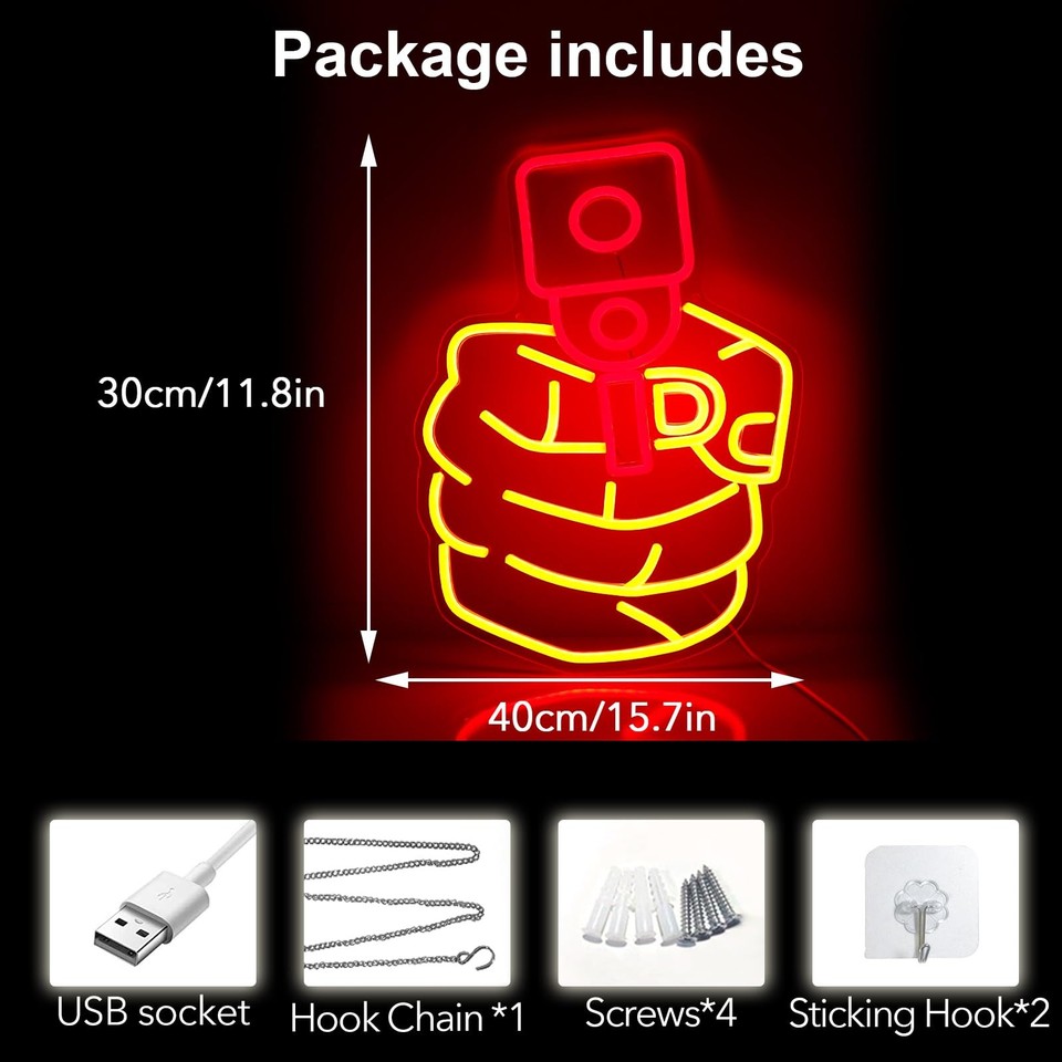Gun Neon Light Led Yellow Red Pistol Neon Sign Cool Hanging Neon Signs ...