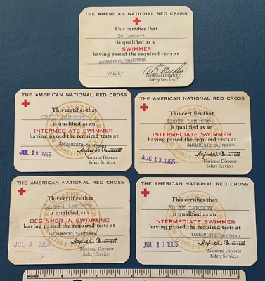5 Vintage 1960s AMERICA RED CROSS Boy Scout Swimmer Certificate CARDS ...