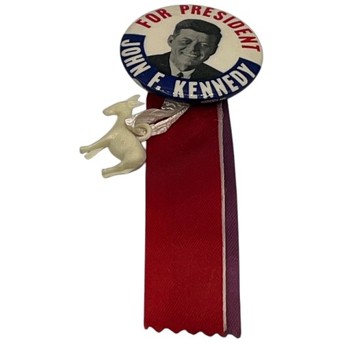 John F. Kennedy For President Pin JFK Pinback Button w/Ribbons & Donkey ...