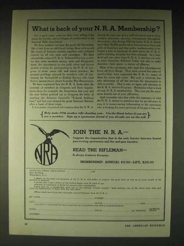 1936 NRA National Rifle Association Ad - What is back of your N.R.A ...