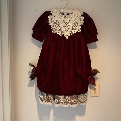 Vintage Sarah Kent Girls Red Velvet/Lace Victorian Party Dress Never ...