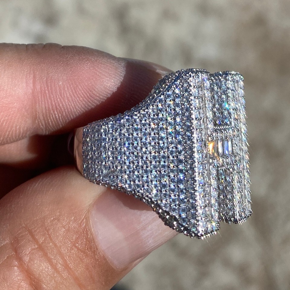 925 Sterling Silver Initial Block Letters Iced Baguette Flooded Out CZ ...
