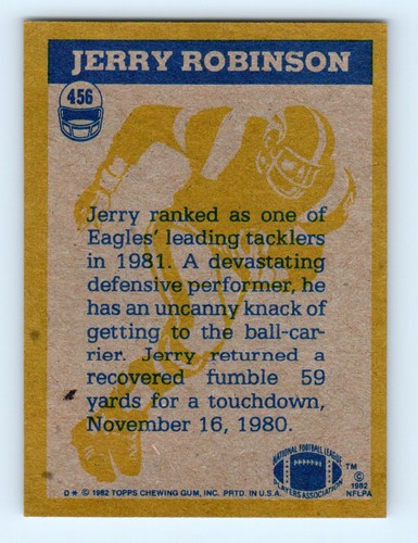 1982 Topps Jerry Robinson Philadelphia Eagles #456 | eBay