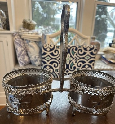 VTG Hollywood Regency Bow Details Large 2 Bottle Cruet Set With Holder ...