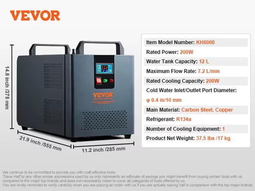 Succebuy Industrial Water Chiller KH-6000 200W with Compressor 12 L ...