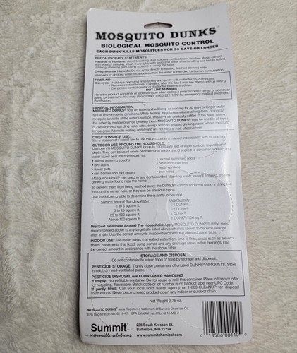 Mosquito Dunks 2 Packs Kills Mosquitoes Biological Control Summit 6 Pcs ...