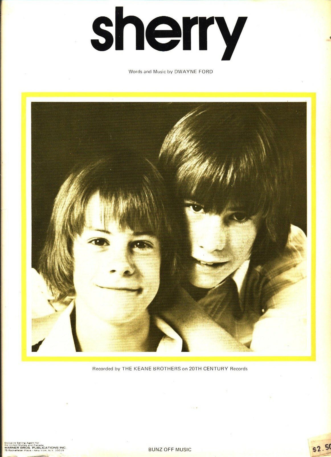 THE KEANE BROTHERS SHERRY SHEET MUSIC PIANO/VOCAL/GUITAR/CHORDS 1976 ...