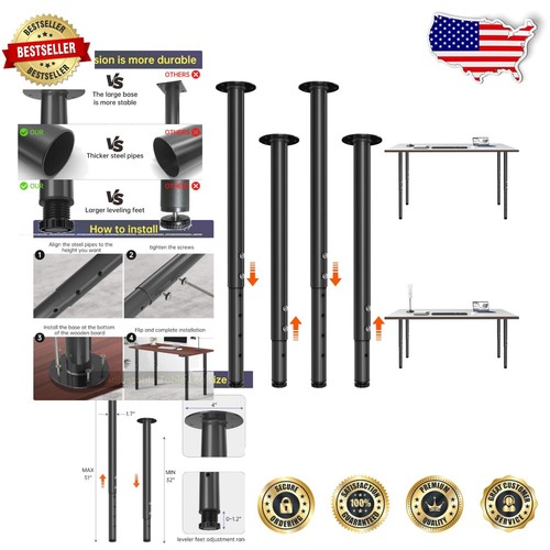 Versatile Height Adjustable Metal Legs - 4 Pack (32-51 inch) for All ...