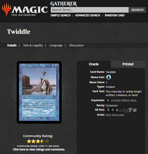 1993 MtG Magic the Gathering Limited Beta Twiddle Vintage PSA 9 Mint | eBay