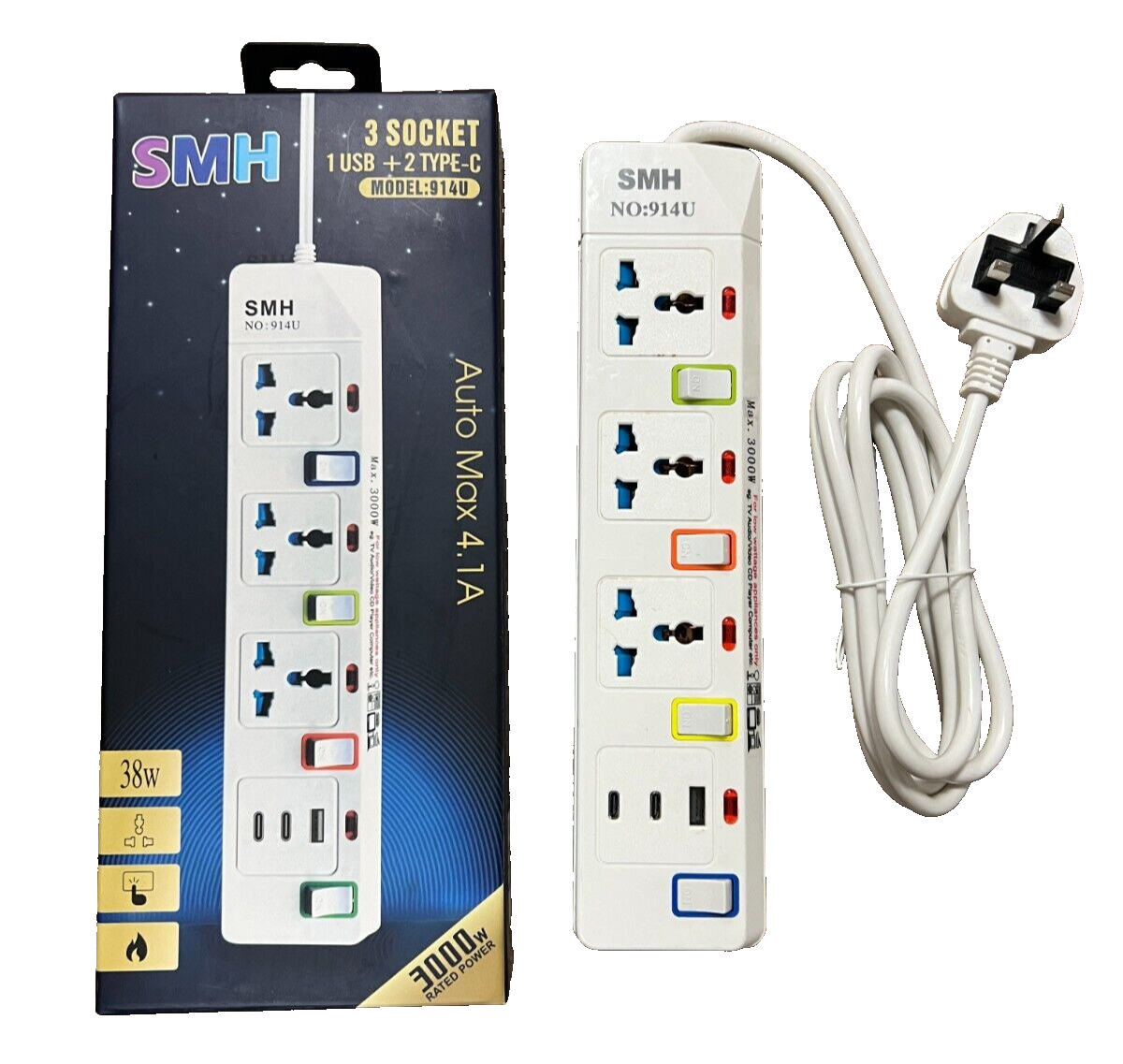 Usb Multi Plug Extension Lead Knightsbridge Smart 3G Surge Protected