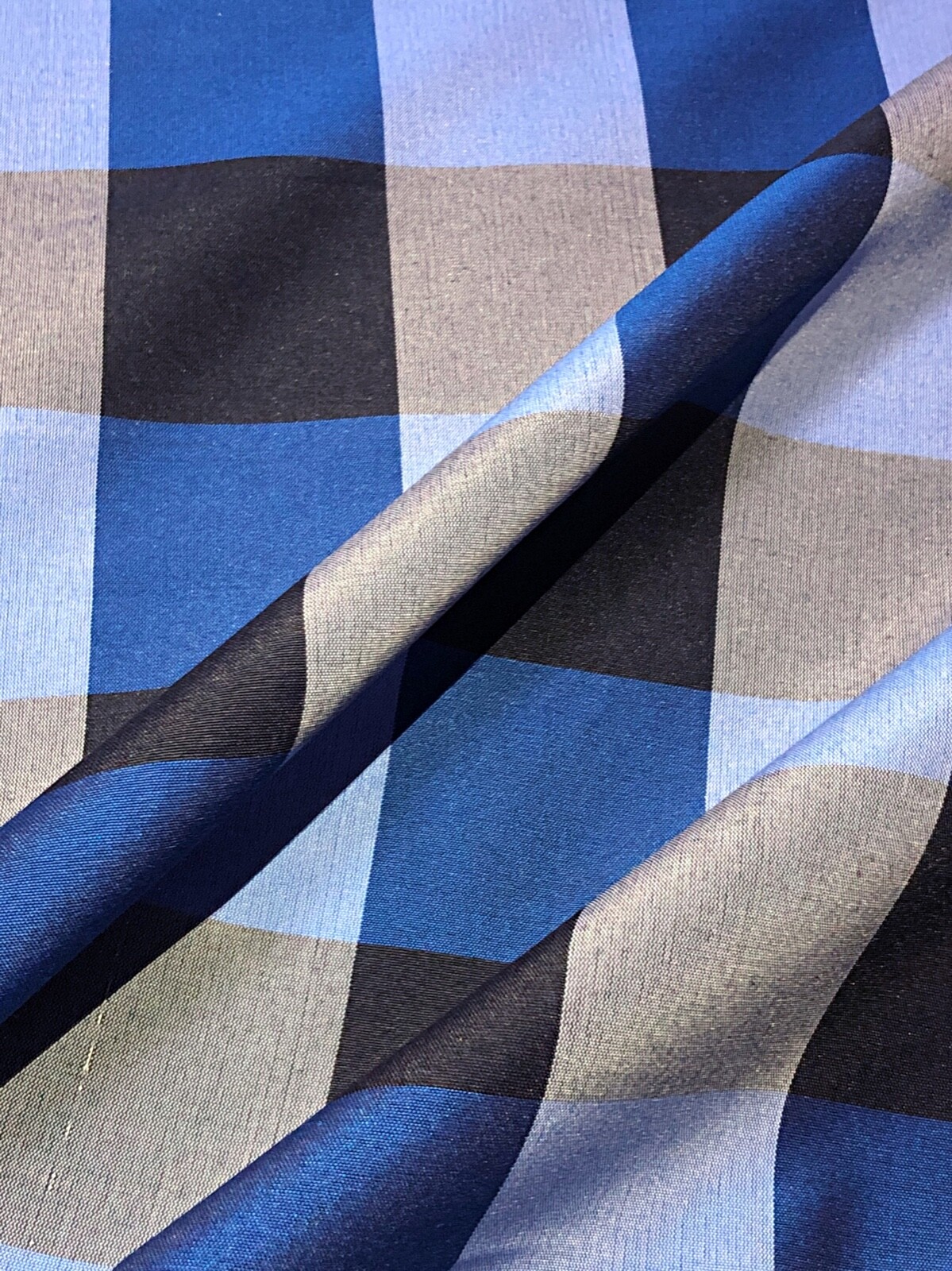 100% Cotton Check Gingham Blue Black Fabric Silky Look Dress Clothing ...