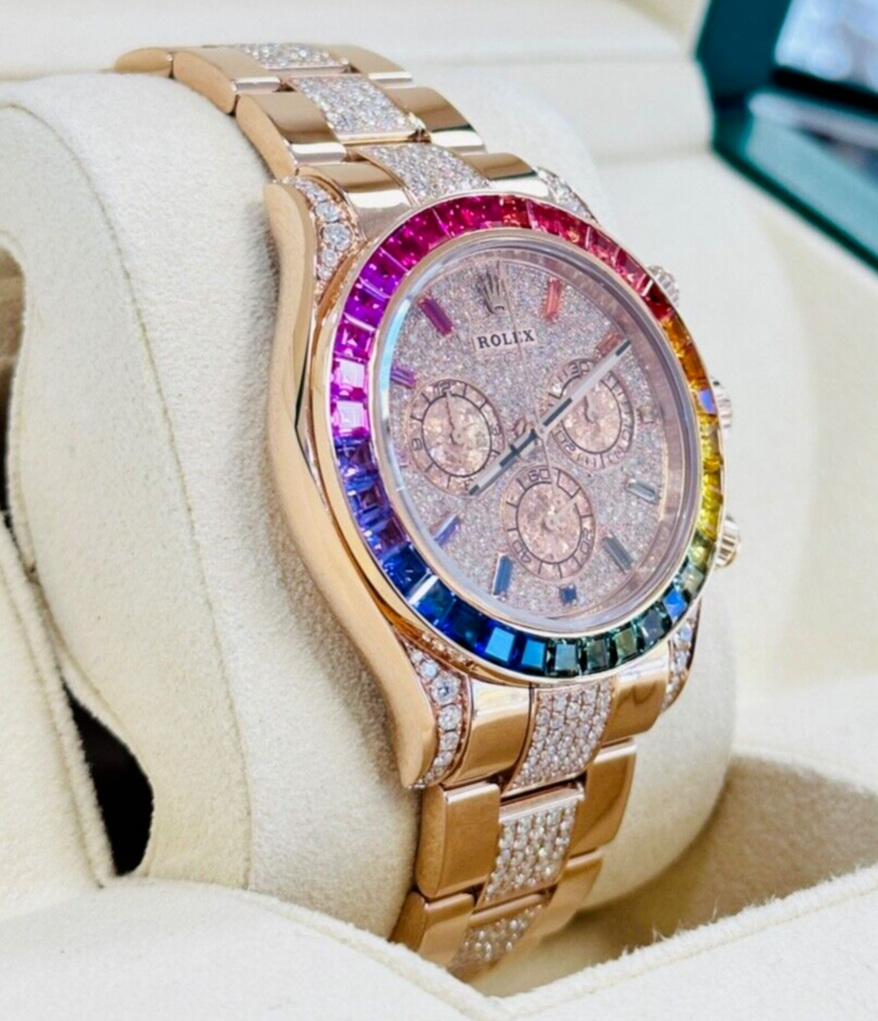 Rolex Daytona 116505 Custom Rainbow Diamonds 18K Rose Gold 40mm Oyster ...