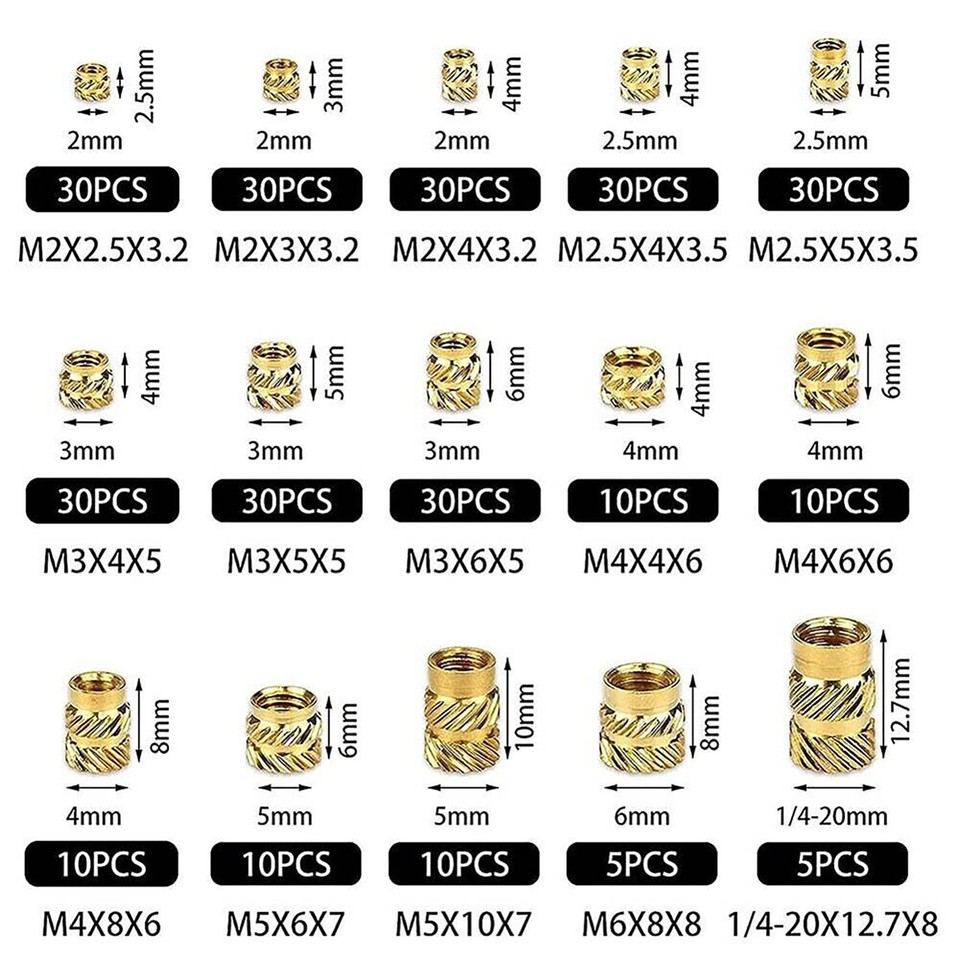 300pcs Threaded Insert M2 M2.5 M3 M4 M5 M6 Insert Nut Brass for Plastic ...