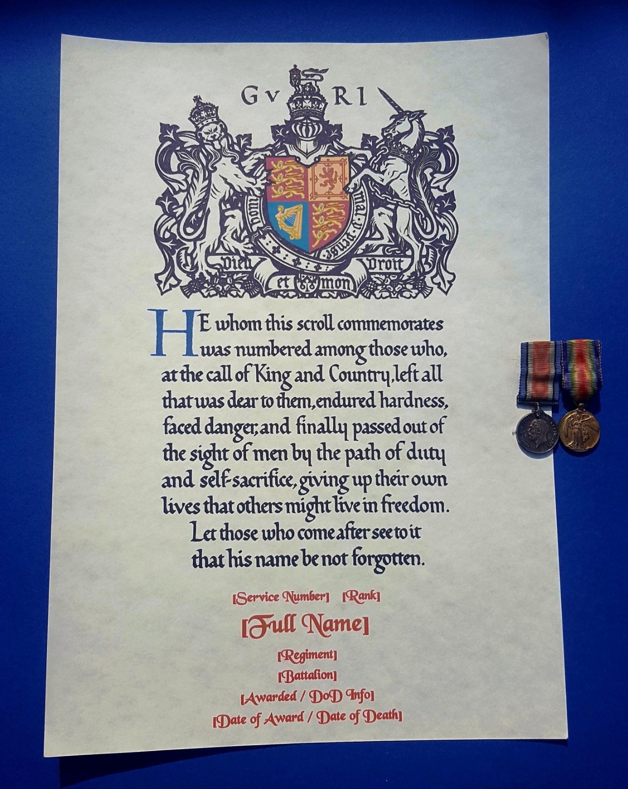 1914–1918 Memorial Scroll Replica | Issued to the next of kin for those ...