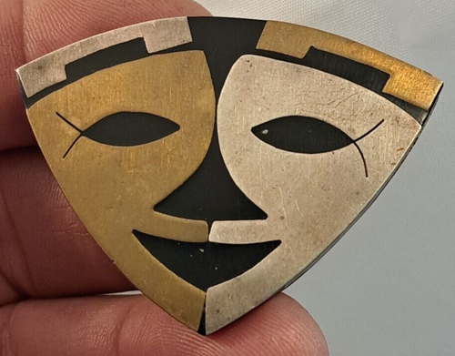 VTG Mexico Sterling Silver Brass Pin Brooch METALES CASADOS MCM MASK ...