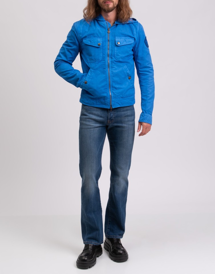RRP€1453 MATCHLESS Jacket Size S Blue Hooded Garment Dye Made in Italy ...