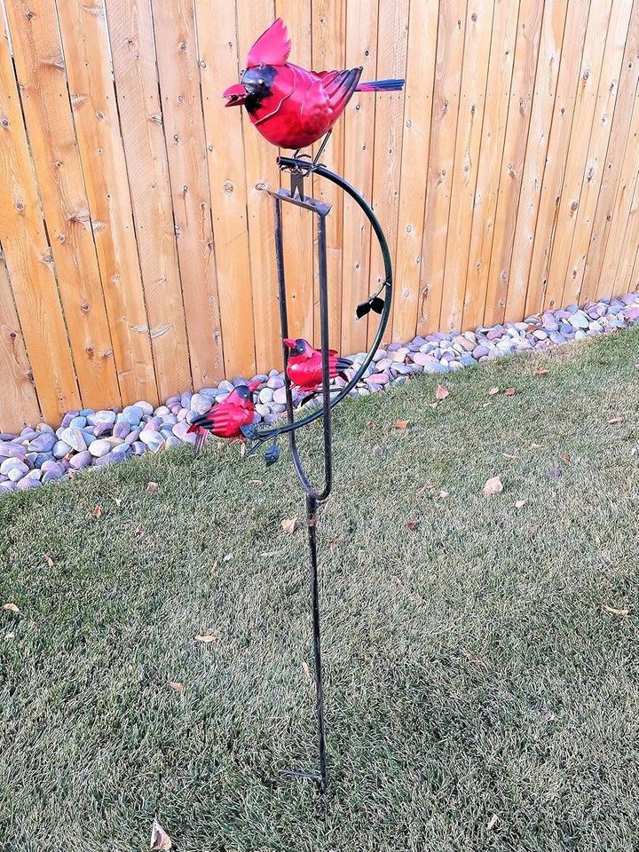 Rocking Kinetic Metal Triple Cardinal Yard Stake Balanced Wind Spinner ...