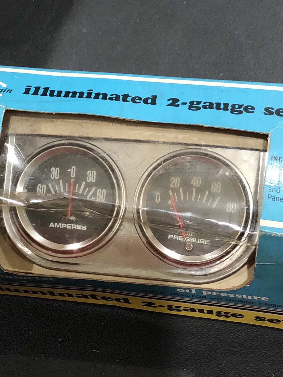 NOS Car Illuminated Dual Gauge Set Oil Pressure & Ammeter Hot Rod ...
