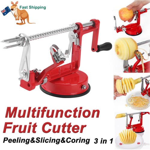 3 in 1 Apple Peeler Red Kitchen Tool Slinky Machine Fruit Cutter Slicer ...