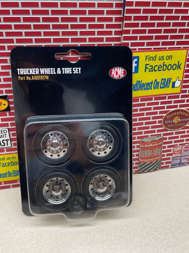 1/18 ACME TRUCKER CHROMED DUALLY RAMP TRUCK WHEEL & TIRE SET A1801917W ...